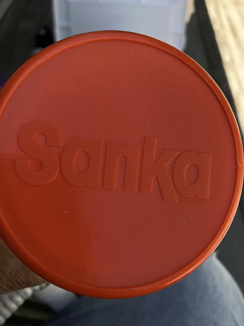 VINTAGE SANKA COFFEE Glass Jar with Orange Plastic lid EMPTY 30 ounce ...