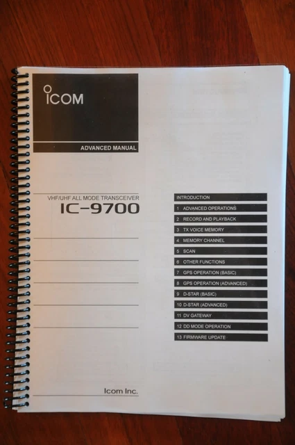 ICOM IC-9700 ADVANCED Manual. Coil bound and color. Handcrafted by ...