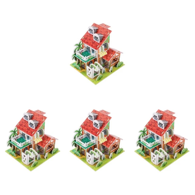 4 SETS UNFINISHED Small Cabin Model Assembly House Plaything 3D Puzzle ...