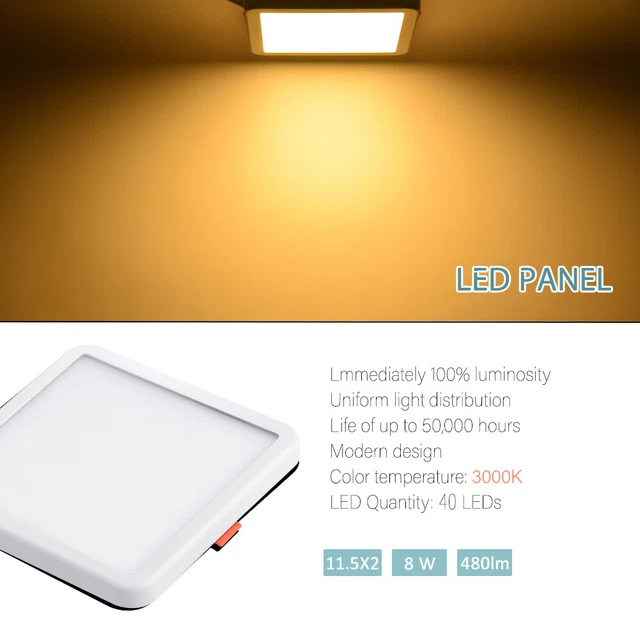 8W LED FREE Hole Opening Panel Light Ceiling Plant Square White Bedroom ...