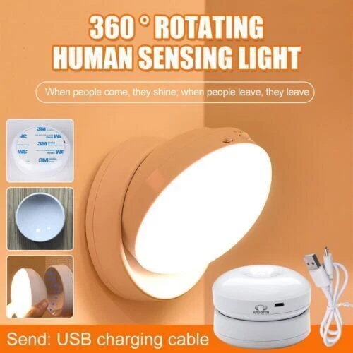 NIGHT LIGHT 360° Rotating LED Automatic Motion Sensor Wall Lamp USB ...