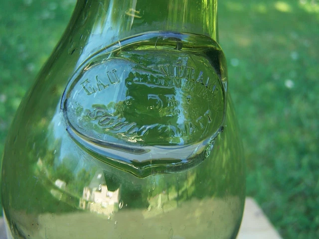BOUTEILLE ANCIENNE VERRE soufflé sceau Eau Alcaline Soultzmatt antique ...