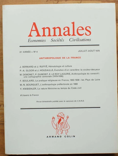 ANNALES NUMÉRO 4, 31e année de juillet-aout 1976 - Anthropologie de la ...