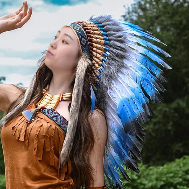 INDIAN CHIEF FEATHER Headdress Hat Headband for Carnival Roles Play ...
