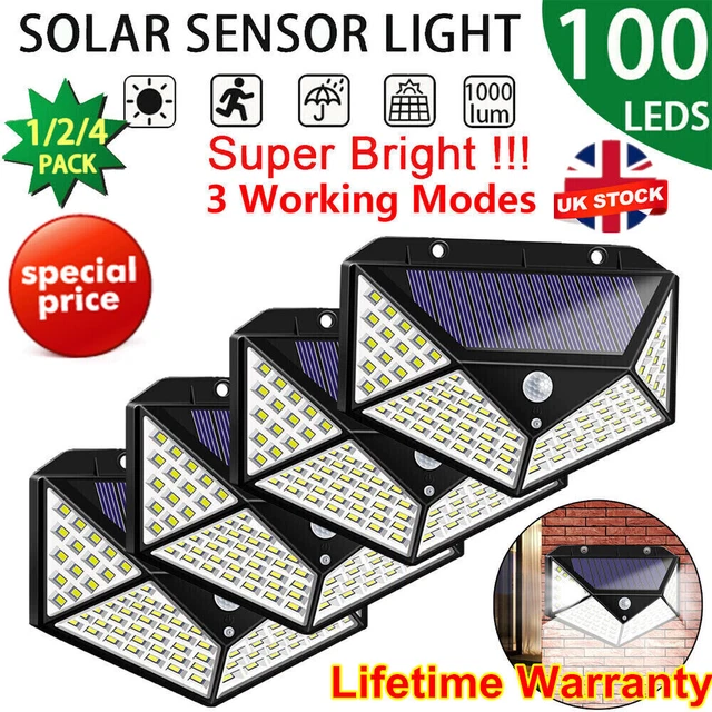 4X SOLAR POWER PIR Motion Sensor Wall Lights 100LED Outdoor Garden Security Lamp £9.99 - PicClick UK