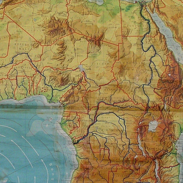 SCHOOL WALL MAP Africa Physical Map 184x190c ~ 1965 Vintage Poster $121 ...