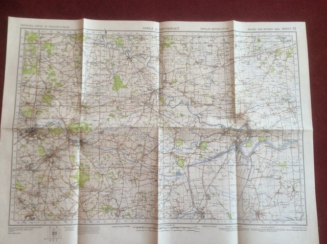 WW2 1940 BRITISH Army Military Map Goole & Pontefract, Yorks. England ...