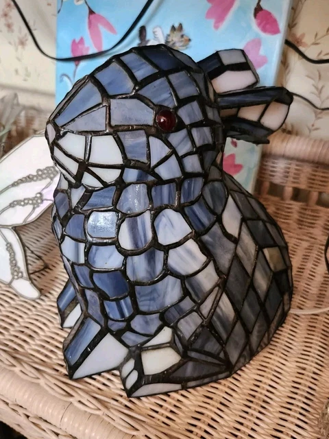 VINTAGE TIFFANY STYLE Lamp Stained Art Glass Bunny Rabbit Nightlight ...
