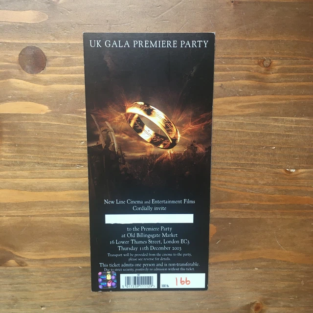 LORD OF THE rings collectible ticket Return of the King UK Gala ...