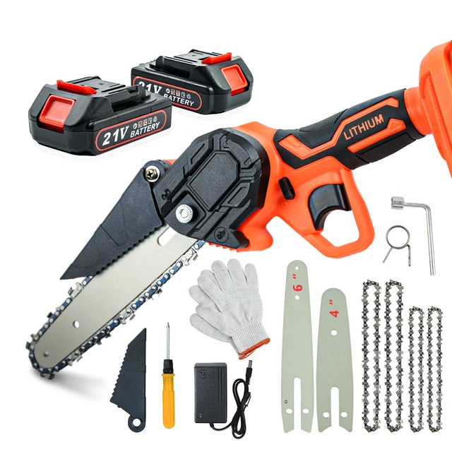 4&/6& MINI HANDHELD Chainsaw Cordless Electric Chain Saw Tool Set w/ 3 ...