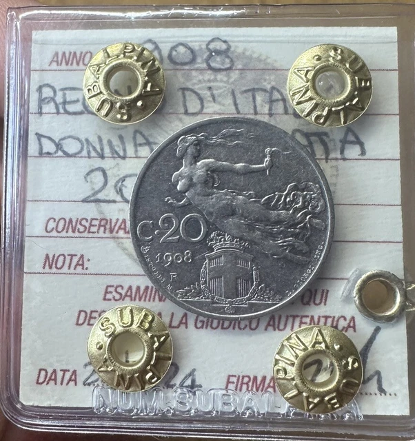 REINO DE ITALIA Mujer Nación 20 Centavos 1908 Sellada Spl + EUR 79,00 ...