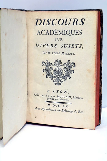 LIVRE ANCIEN MILLOT Discours Academiques Divers Sujets Lyon 1760 EUR 90 ...