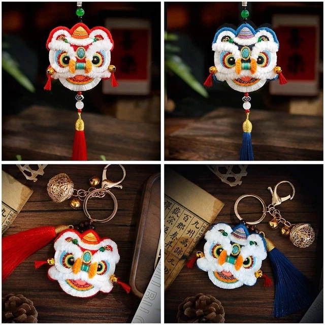 HANDMADE DIY EMBROIDERY Kit Dancing Lion Chinese Amulet Lucky Lion ...