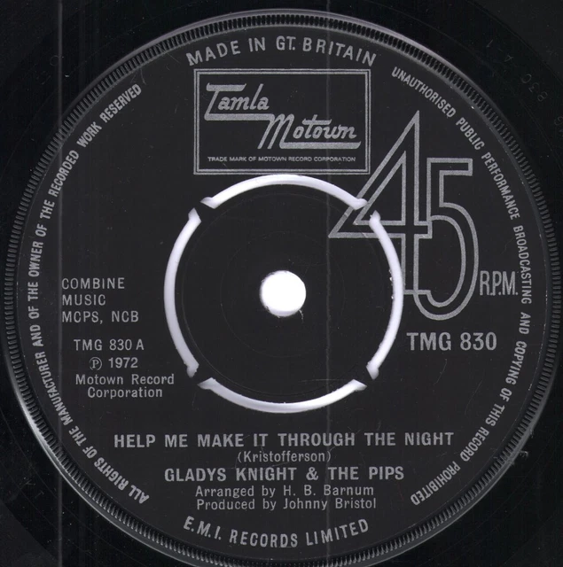 GLADYS KNIGHT AND the Pips Help Me Make It Through the Night 7" vinyl ...