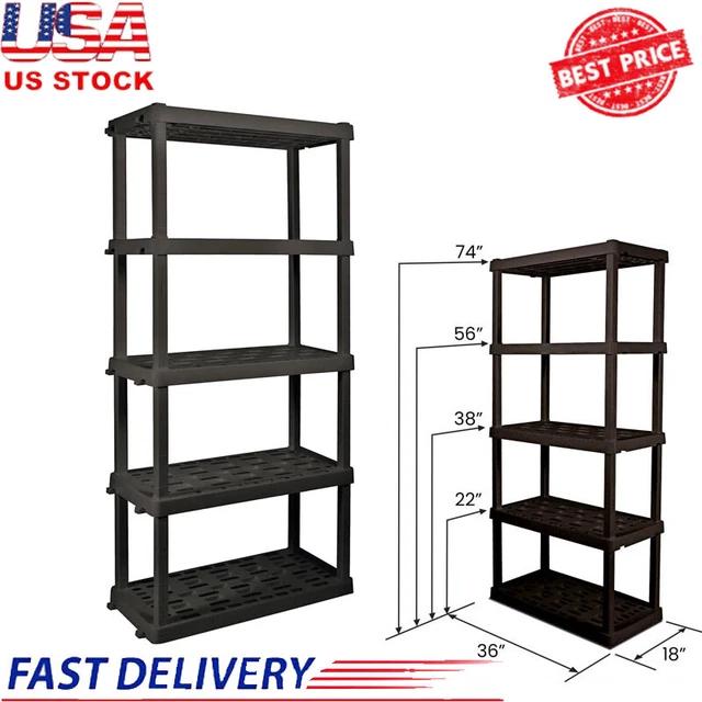 HEAVY DUTY 5 Tier Rack Plastic Storage Shelf Home Garage Shelving Unit ...