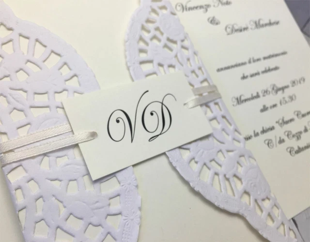 PARTECIPAZIONI NOZZE INVITI matrimonio BUONANNO IVORY laser G009 EUR 1 ...