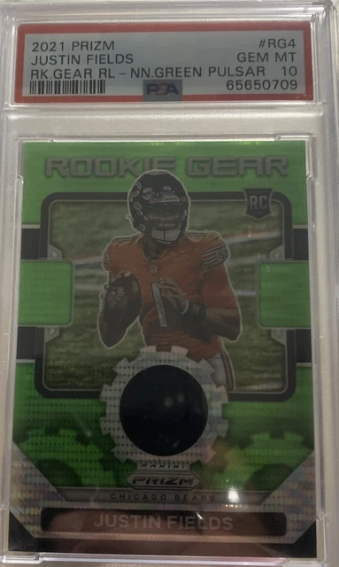 2021 PRIZM ROOKIE Gear #RG4 Justin Fields Pulsar verde neon GEM MT PSA ...