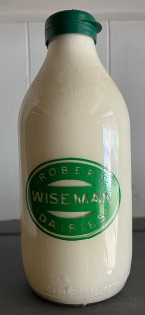 SUPERB SUPER RARE Robert Wiseman Dairies milk bottle with plastic seal ...