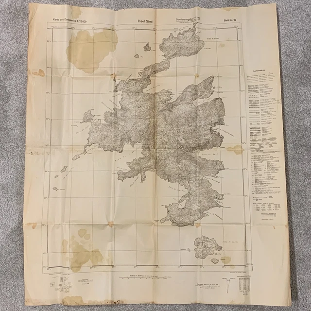 WW2 GERMAN MAP Occupation of Symi Battle of the Mediterranean Greece ...