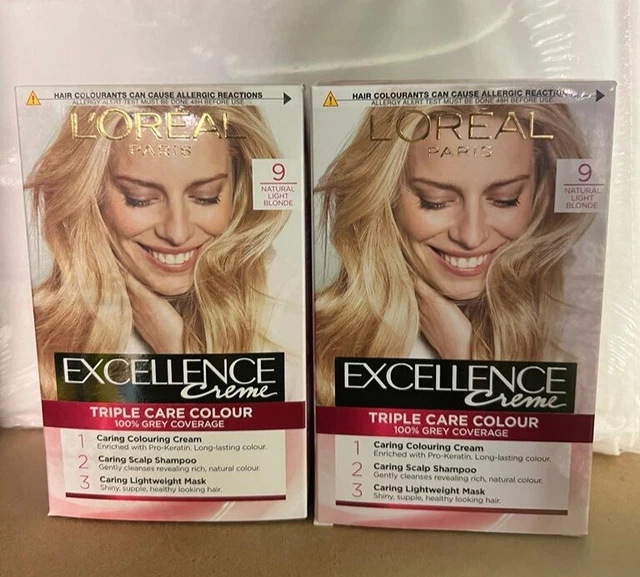 L'OREAL PARIS EXCELLENCE Creme Hair Colour 9 Natural Light Blonde X2 £9 ...