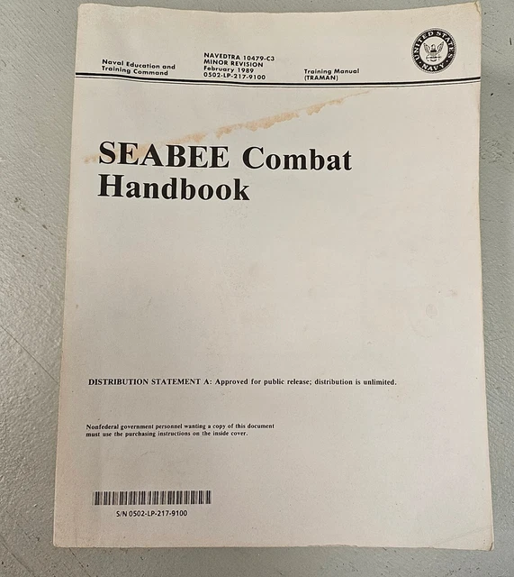 SEABEE COMBAT HANDBOOK Traman 1989 US Navy Military Tactical Weapons ...