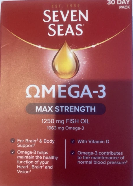 SEVEN SEAS OMEGA-3 Max Strength 1250mg Fish Oil - 30 Day Pack (Exp 02/ ...