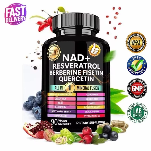 NAD+ RESVERATROL BERBERINE Quercetin All In One Supplement for Anti ...