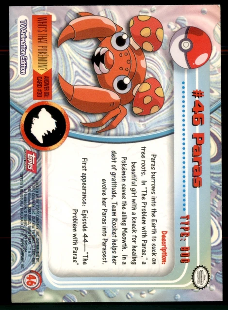 CARTE POKEMON PARAS #46 TOPPS Series 1 4ème impression logo rouge ...