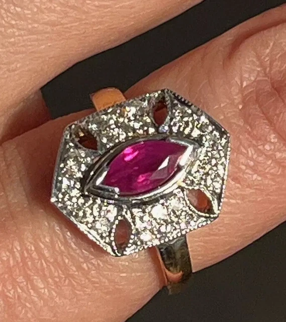 RUBY & DIAMOND 18K Real Solid Gold Medieval Shield Ring Authentic ...