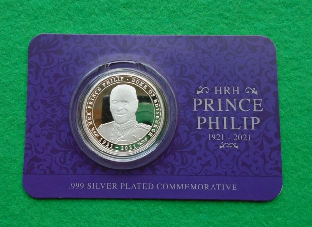HRH PRINCE PHILIP 1921-2021 Silver Plated Commemorative Coin/Medal £3. ...