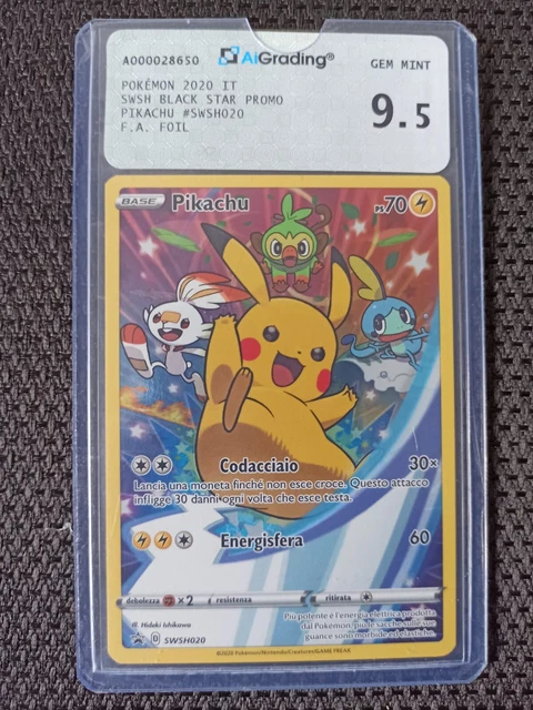 CARTA POKÉMON PIKACHU swsh020 ai grading 9,5 mint italiano ita black ...