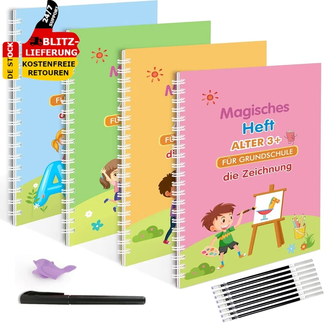 4 MAGISCHES HEFT Deutsch Wiederverwendbar Übungshefte Heft Buch Set ...