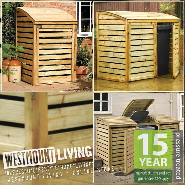 DOUBLE TRIPLE WHEELIE Bin Store Wooden Garden Storage Dustbin Cover ...