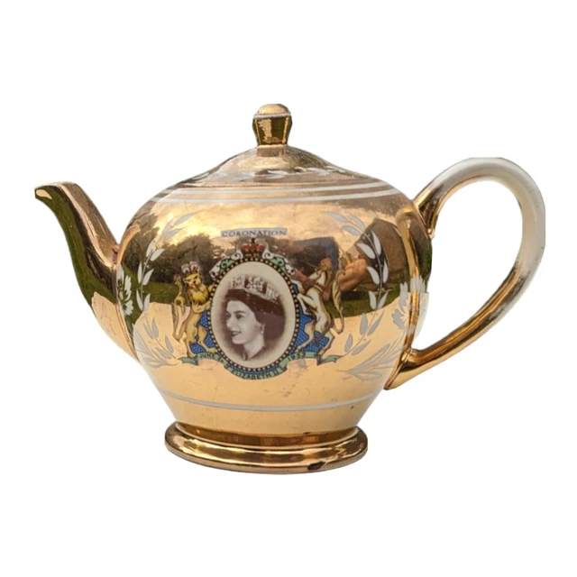 QUEEN ELIZABETH II Coronation Teapot 1953 British Gold Sadler Rare ...