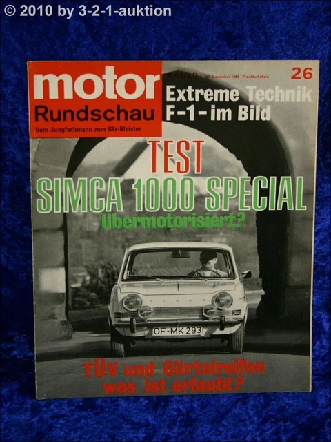 MOTOR RUNDSCHAU 26/68 Simca 1000 Formel 1 Technik EUR 9,00 - PicClick DE