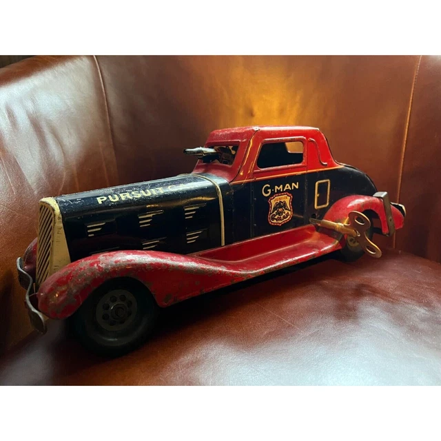 LOUIS MARX WIND Up G-Man poursuite voiture justice litho étain jouet ...