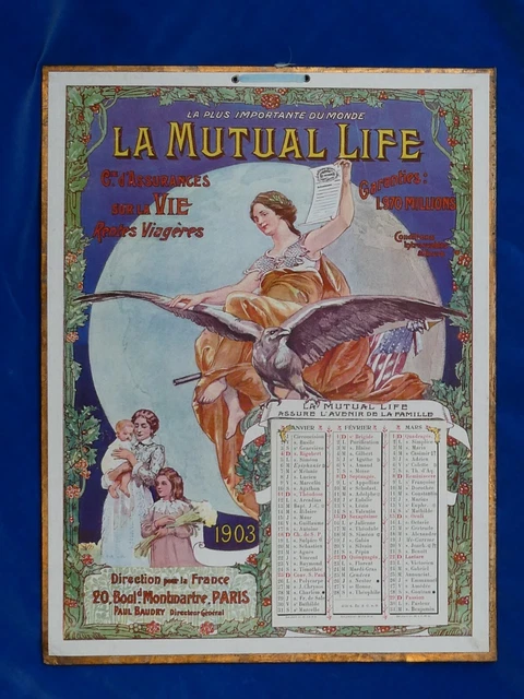SUPERBE RARE TOP ! CALENDRIER ART NOUVEAU Calendar - LA MUTUAL LIFE ...