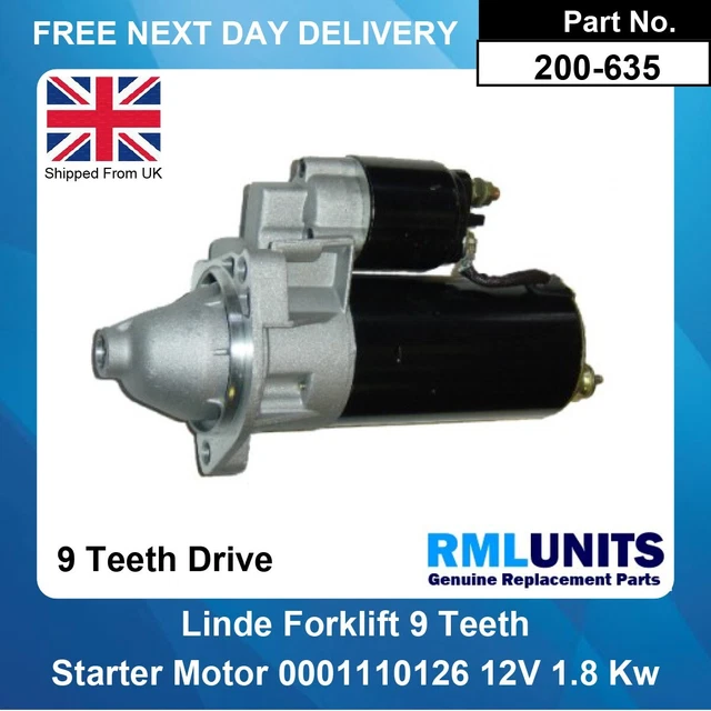 STARTER MOTOR FOR Linde Forklift with VW engine Bosch Type 12V 9 Teeth ...