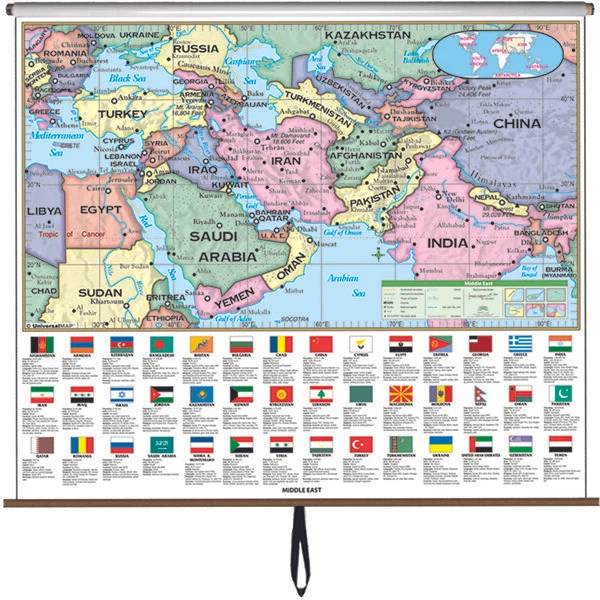 MIDDLE EAST ESSENTIAL Classroom Wall Map on Roller $194.00 - PicClick