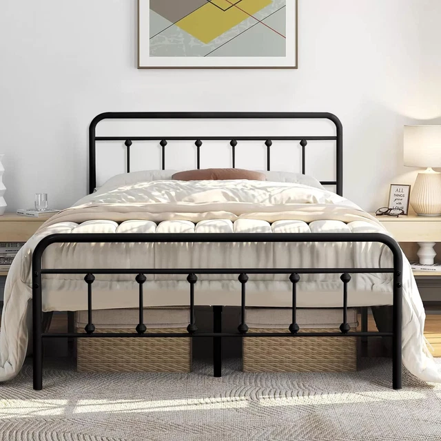 TWIN/FULL/QUEEN/KING METAL BED Frame w/ Headboard Heavy Duty Metal Slat ...
