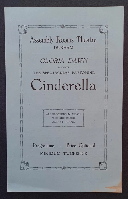 VINTAGE PANTOMIME PROGRAMME, Cinderella, Gloria Dawn, Assembly Rooms ...