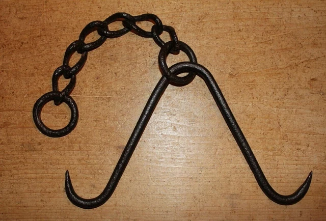 ANTIQUE WROUGHT IRON Gambrel/Butchers/Game Hook with Chain Meat/Beam ...