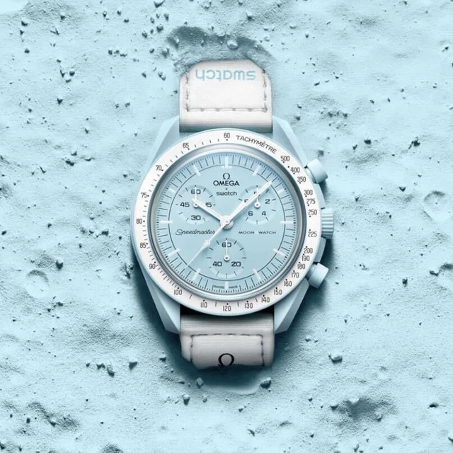 LIGHT BLUE SWATCH Omega Bioceramic Moonswatch Mission To Uranus ...