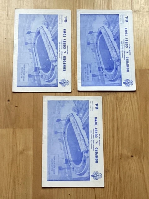 ROMFORD V CORBY Town football match programmes - Collection of 3 ...