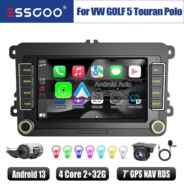 PER VW GOLF 5 Touran Tiguan Caddy Carplay autoradio 2+32G Android 13 ...