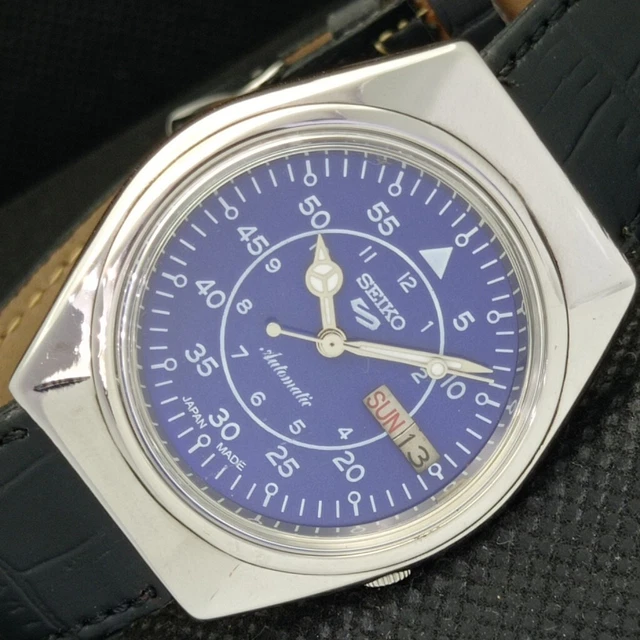 OLD SEIKO 5 AUTOMATIC 7009A VINTAGE JAPAN MENS D/D BLUE WATCH 583b ...