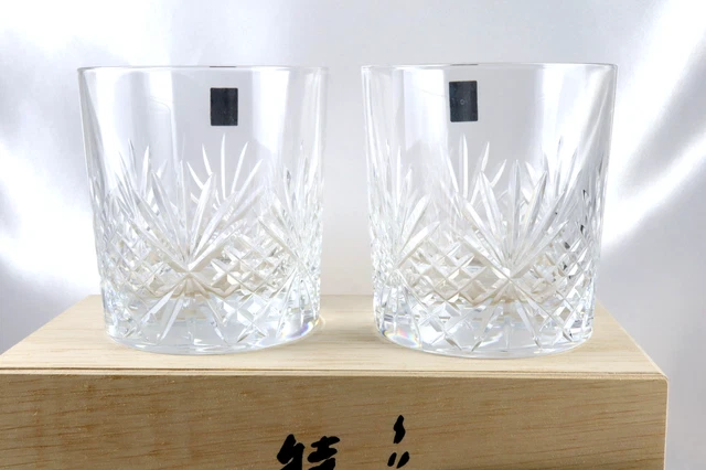 KAGAMI CRYSTAL EDO Kiriko Rock Glass Clear Cut Glass Made in Japan w ...