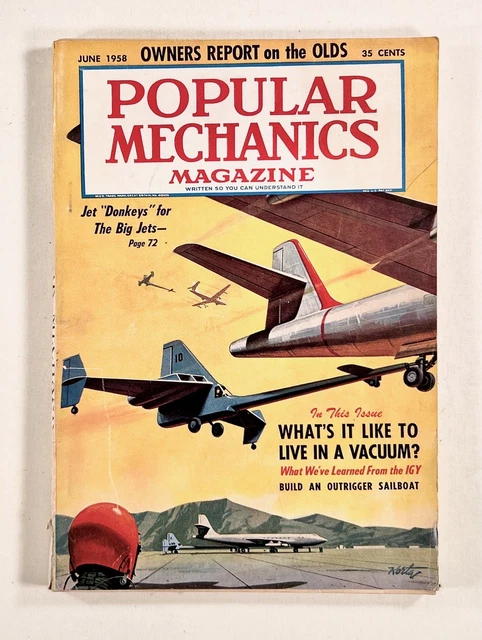 1958 JUN POPULAR MECHANICS "Jet Donkey" flying cars LIFE IN SPACE ...