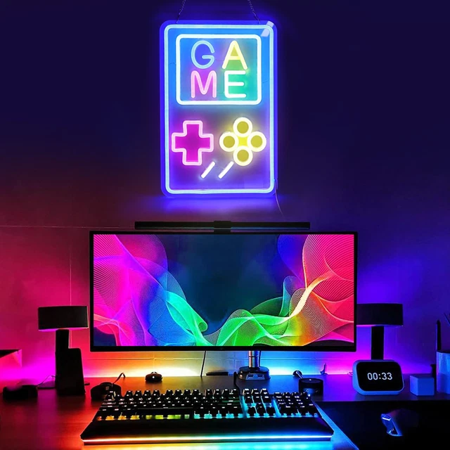 GAMING NEON SIGN Acrylic LED Dimmable USB Handheld Game Console Neon ...