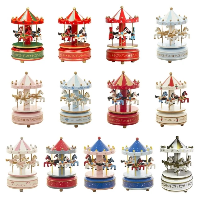 FESTIVES ROTATING CAROUSELS Music Box Hand Cranked Holiday Display ...